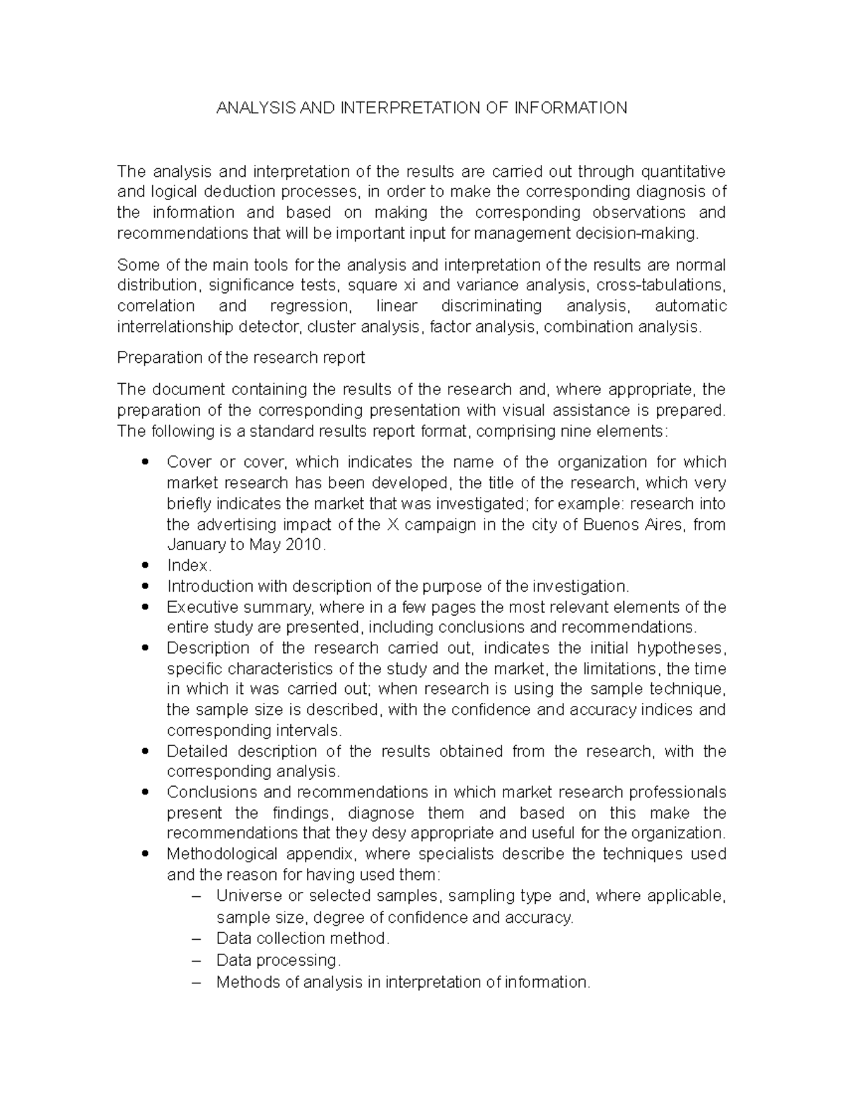 ANALYSIS AND INTERPRETATION OF INFORMATION - Some of the main tools for ...