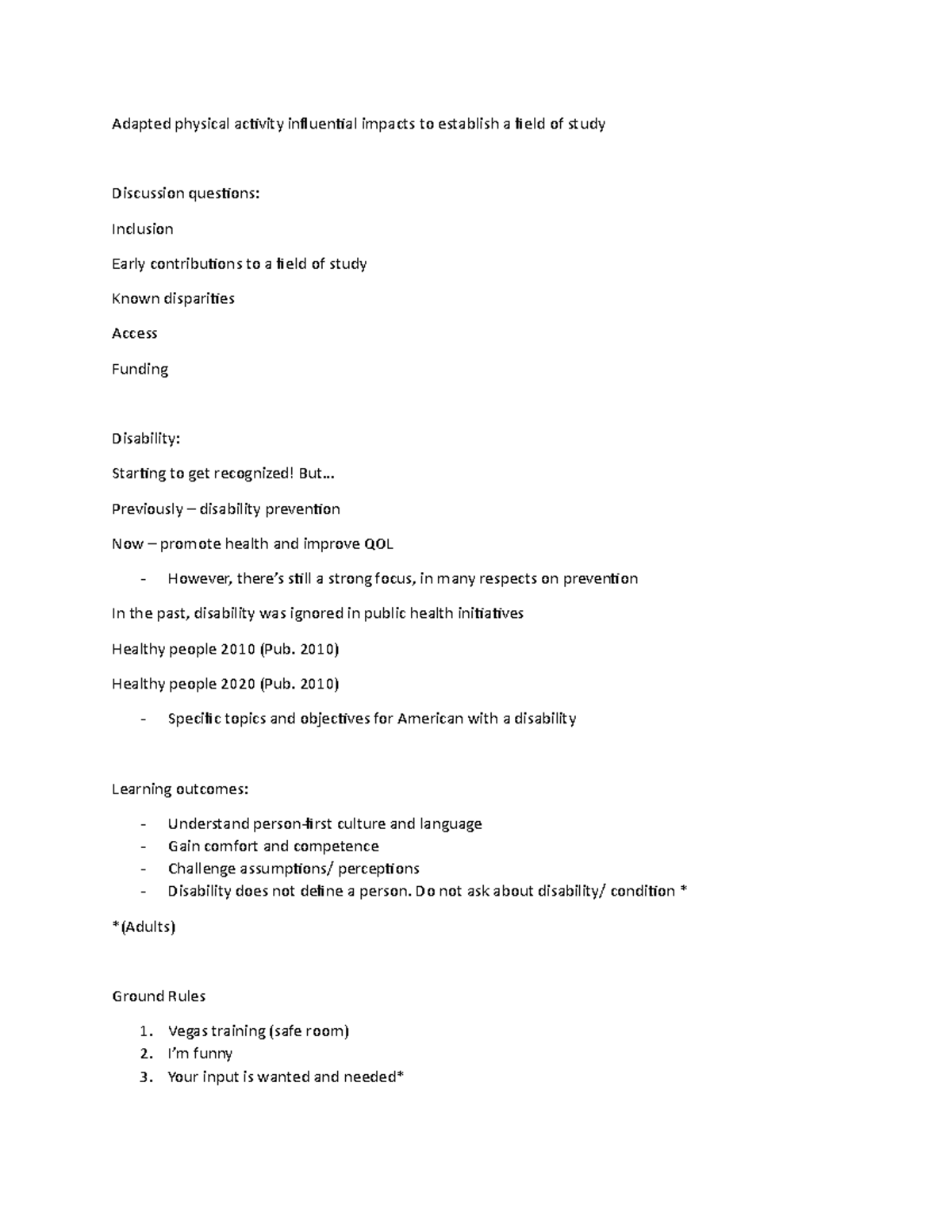 KIN 444 notes - Adapted physical activity influential impacts to ...