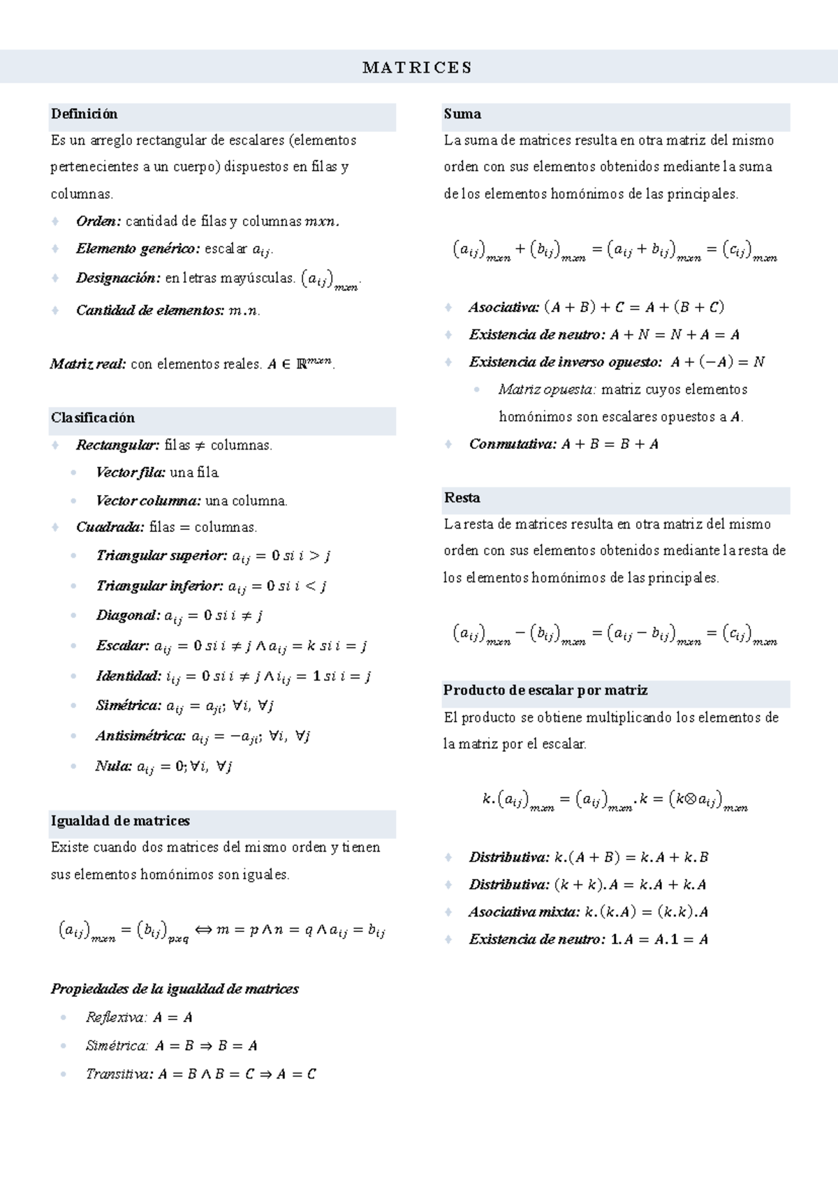 Operaciones con matrices - Definición Es un arreglo rectangular de ...