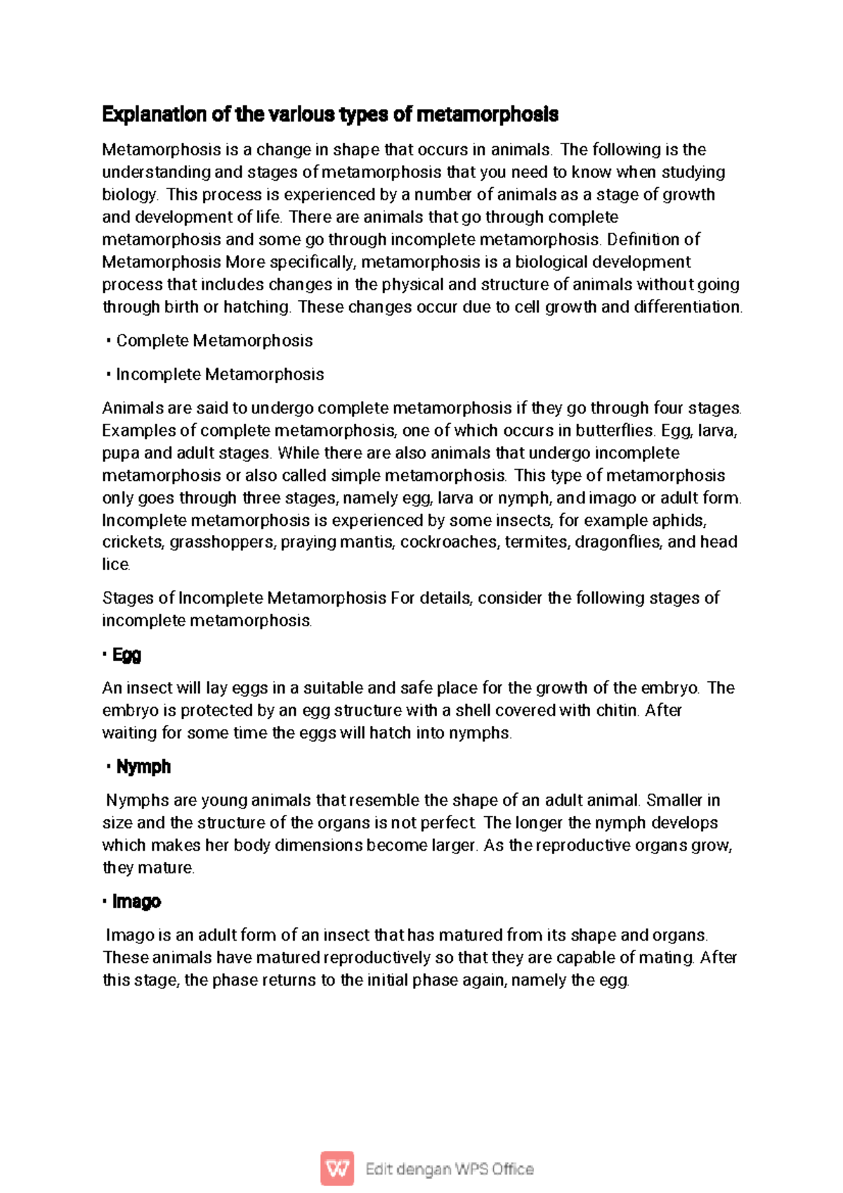 Explanation of metamorphosis - Explanation of the various types of ...
