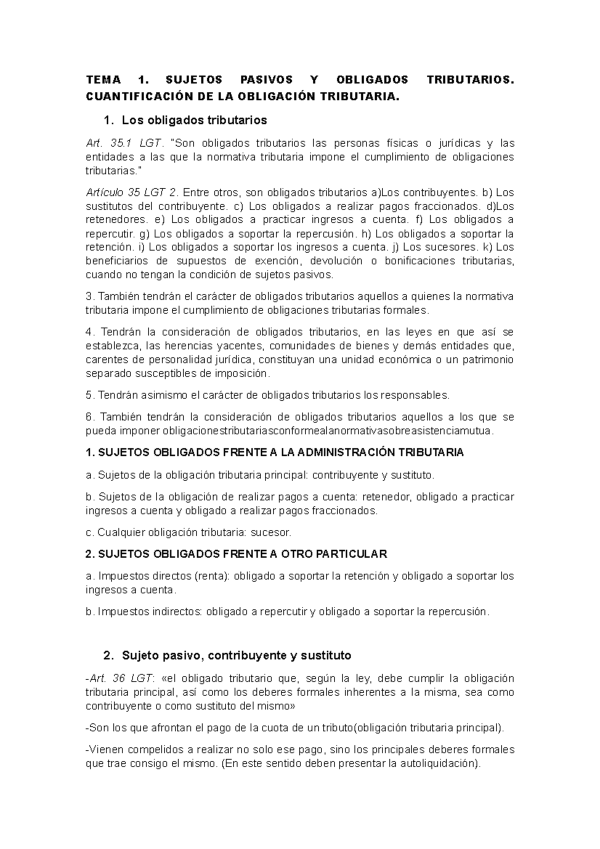 TEMA 1 OPT - tema 1 opt. - TEMA 1. SUJETOS PASIVOS Y OBLIGADOS TRIBUTARIOS. CUANTIFICACIÓN DE LA ...