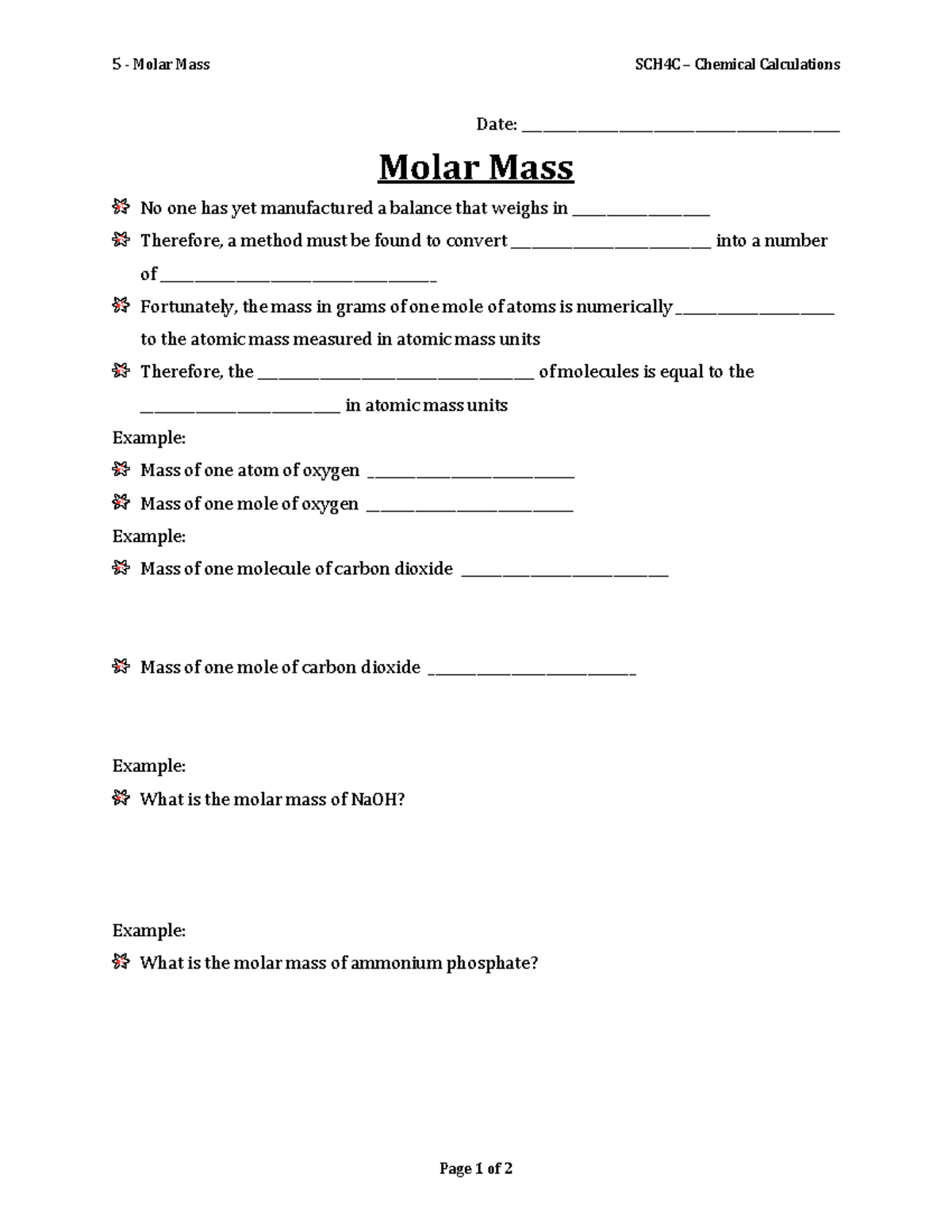 05 - Molar Mass - Notes - 5 - Molar Mass SCH4C – Chemical Calculations ...
