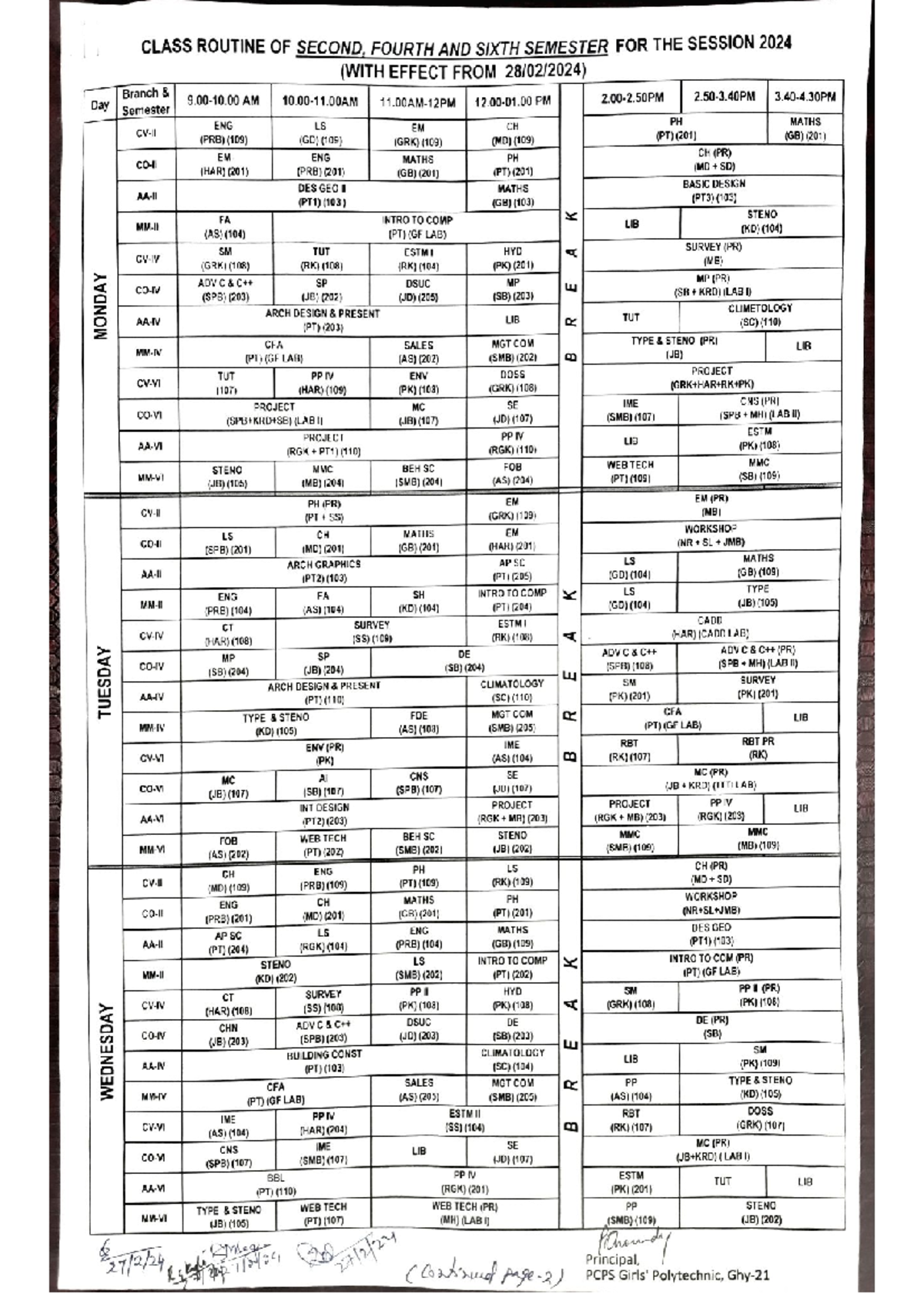 Class Routine 2024 2nd Sem - CLASS ROUTINE OF SECOND, FOURTH AND SIXTH ...