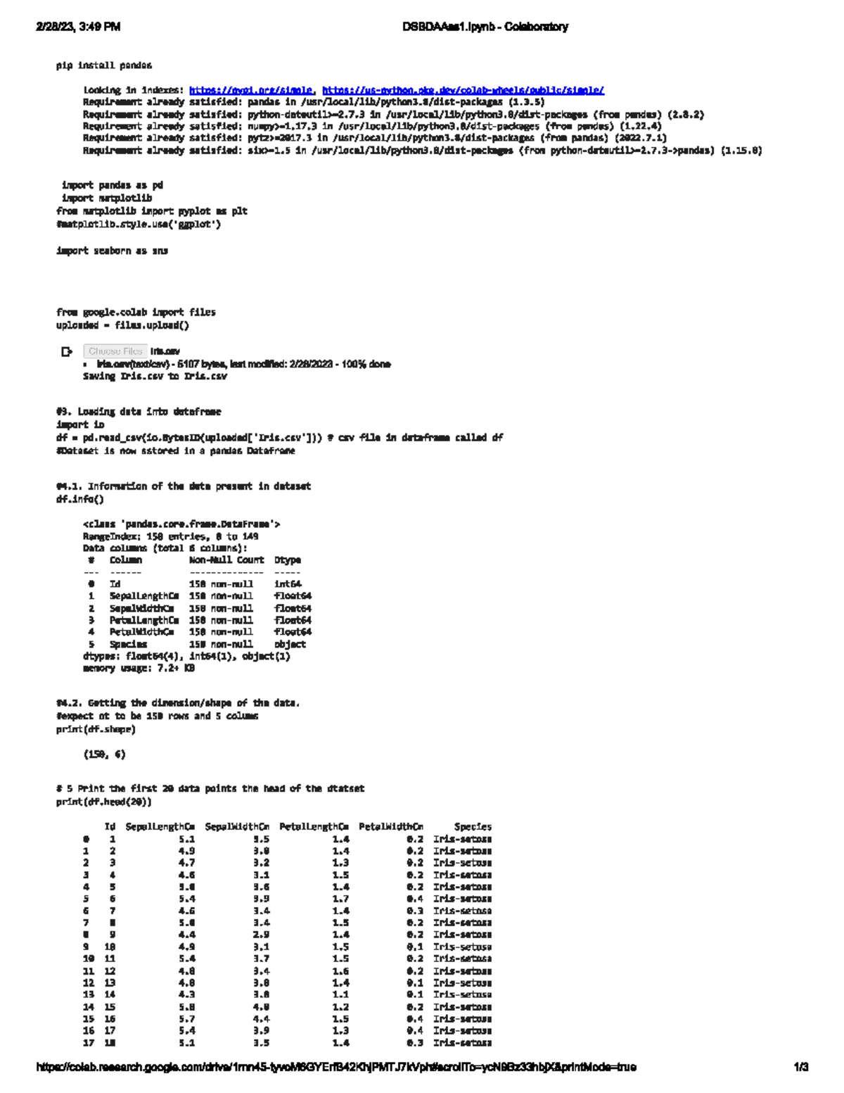 Dsbdapr 1 - Create an "Academic performance" dataset of student and perform the operation - Studocu