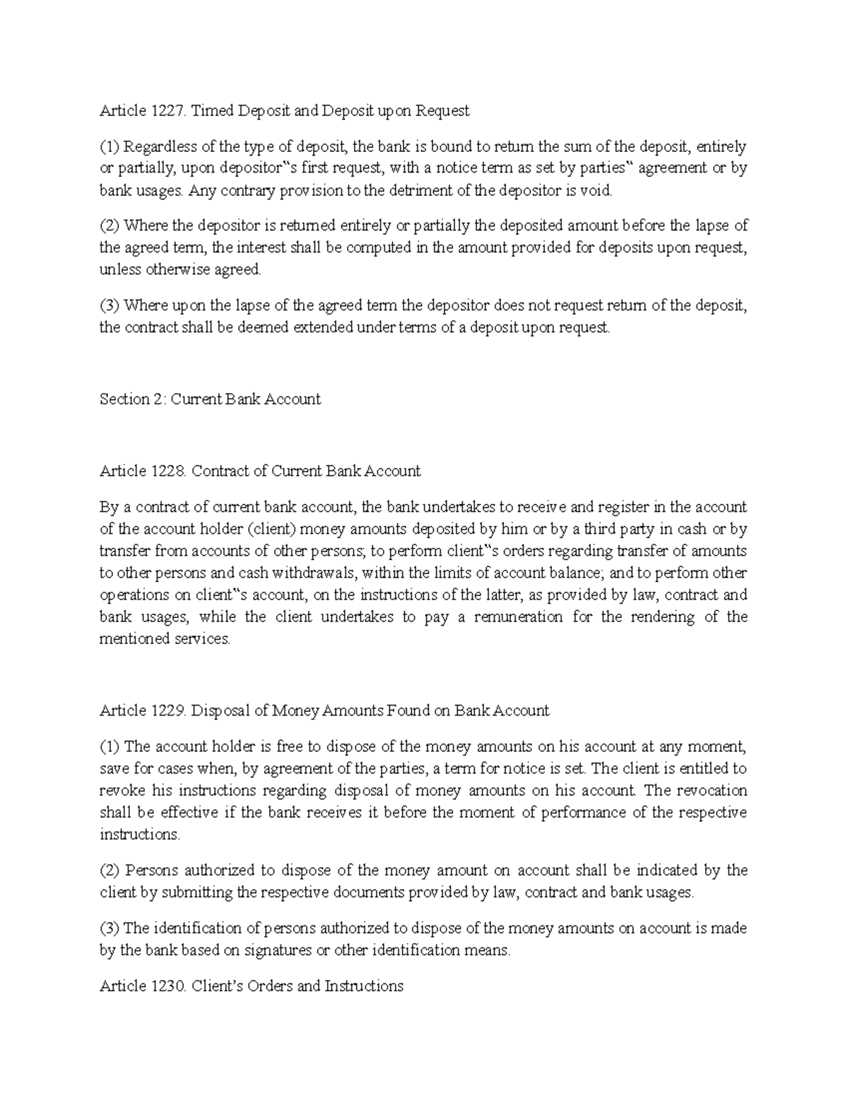 Article 1227-1285 - Lecture notes 1 - Article 1227. Timed Deposit and ...