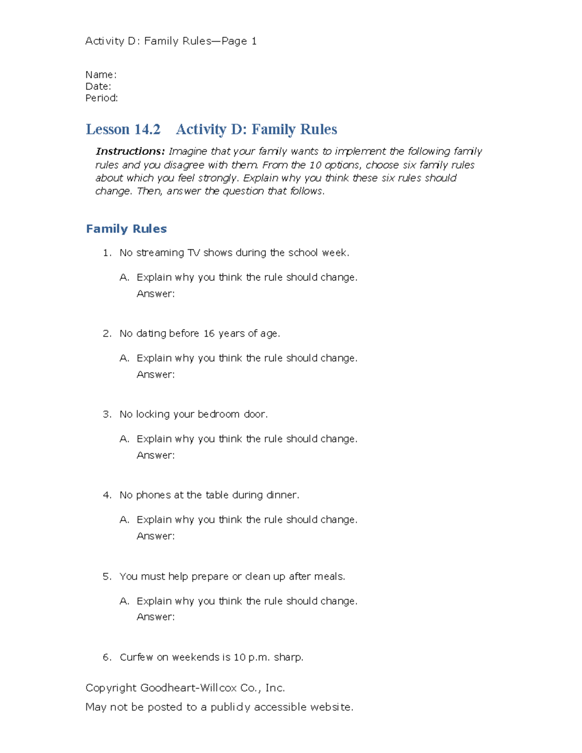 Ch14 2D- Family Rules-1 - Activity D: Family Rules—Page 1 Name: Date ...