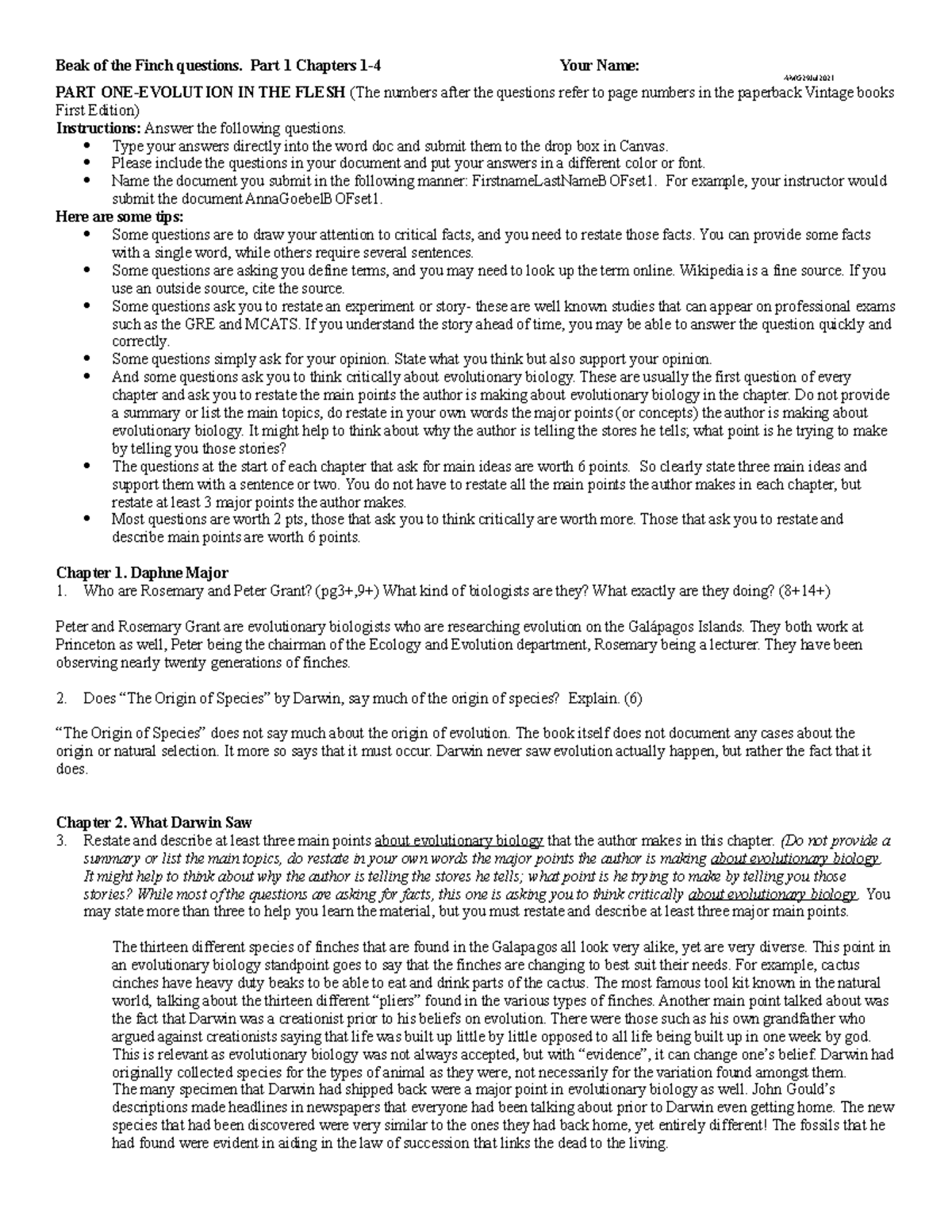 Beak of Finch Set 1 - Reading Assignment - Beak of the Finch questions ...