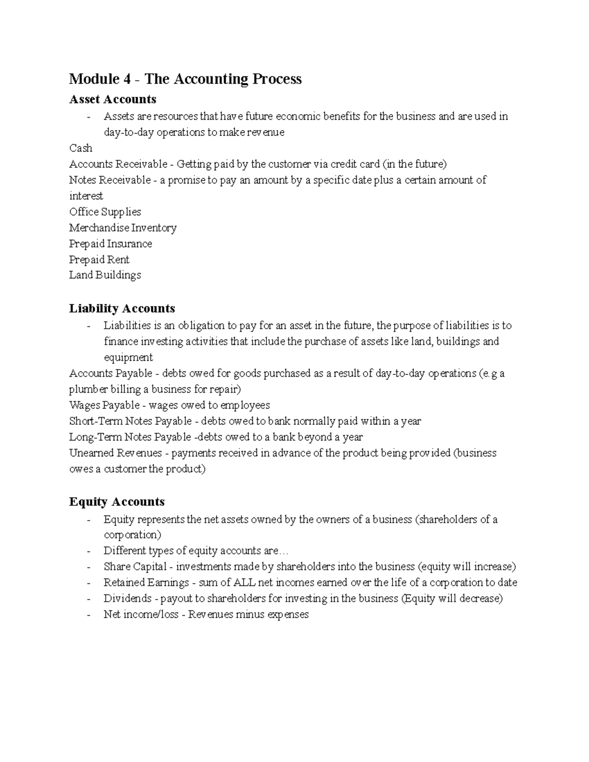 AFM 123 Module 4 - Week 4 Notes - Module 4 - The Accounting Process ...
