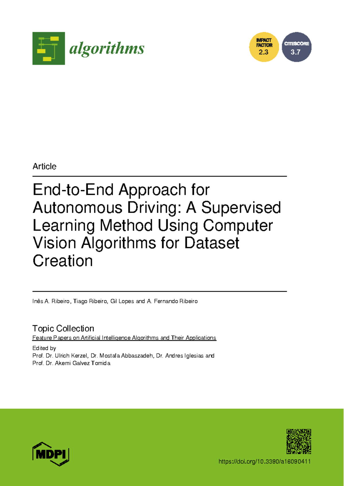 Algorithms 16 00411 with cover - 2 3. End-to-End Approach for Autonomous Driving: A Supervised ...