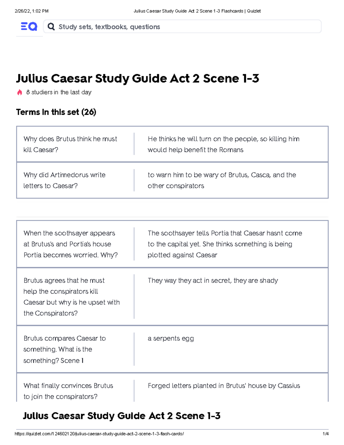 Julius Caesar Study Guide Act 2 Scene 1-3 Flashcards Quizlet - Upgrade ...