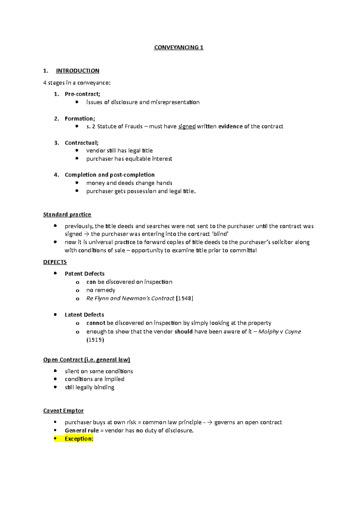 Conveyancing Notes - CONVEYANCING 1 1. INTRODUCTION 4 stages in a ...