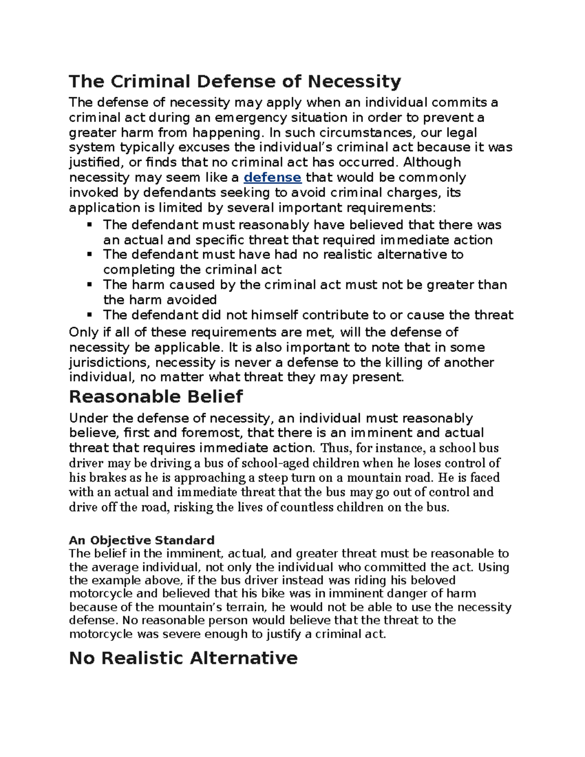 Prototype necessity - The Criminal Defense of Necessity The defense of ...