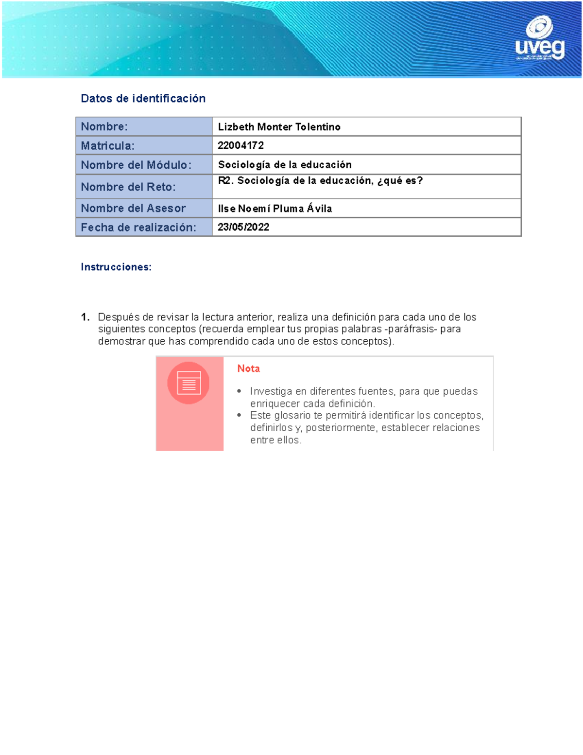 Monter Lizbeth R1 U1 - reto 1 de el modulo de sociologia de la ...