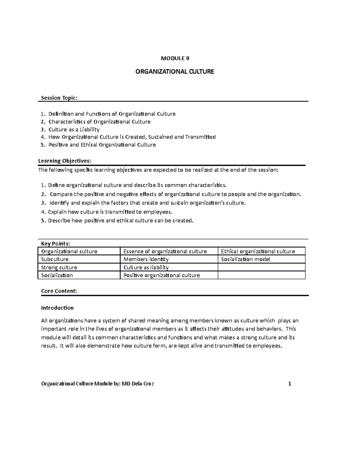 ogranizational ctructure - MODULE 9 ORGANIZATIONAL CULTURE Session ...
