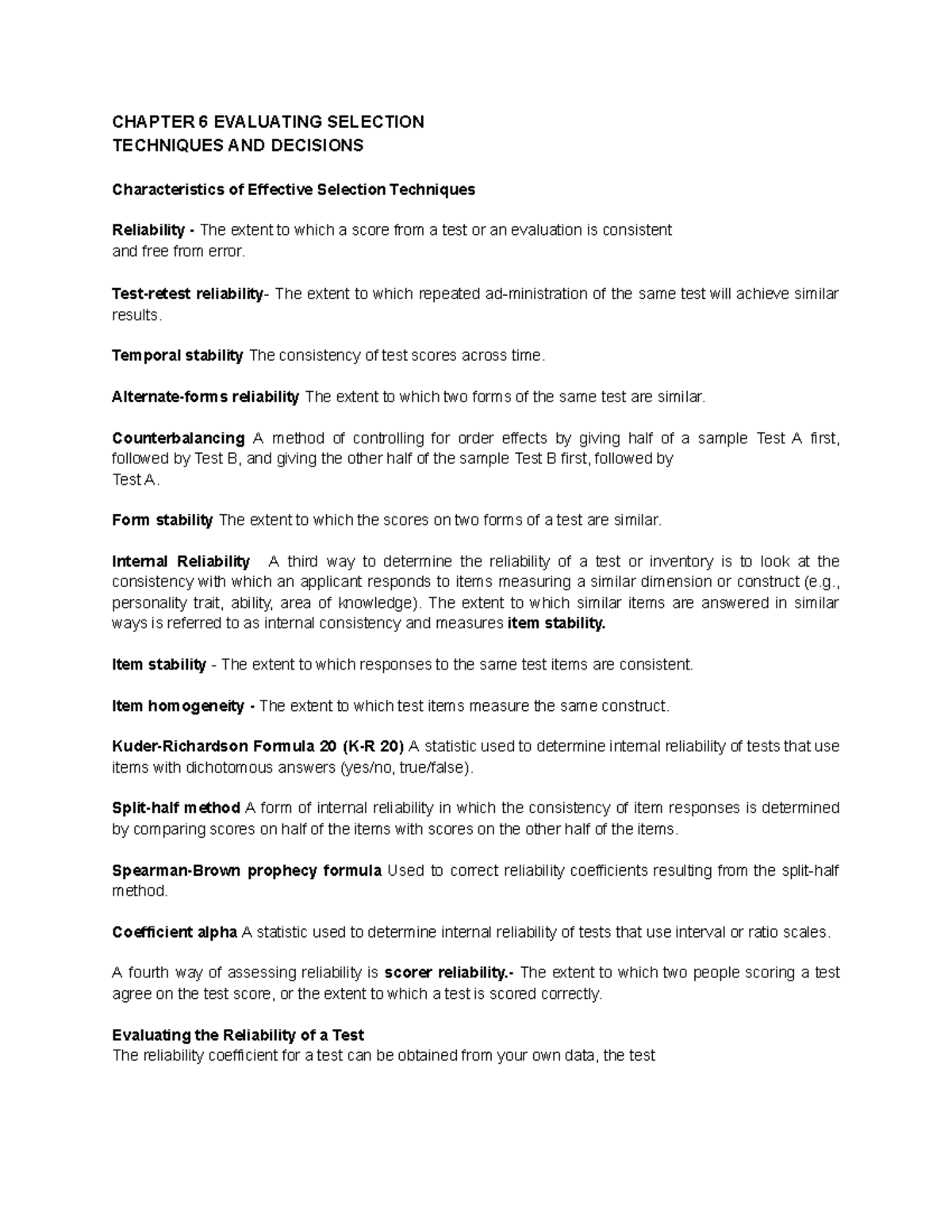 I 0 - All about IO - CHAPTER 6 EVALUATING SELECTION TECHNIQUES AND DECISIONS Characteristics of ...