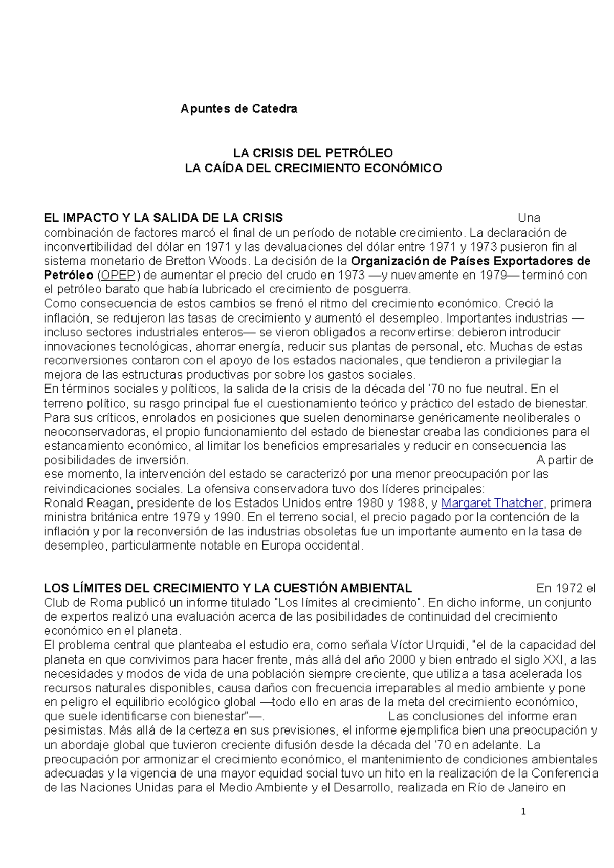 LA Crisis DEL Petróleo - Apuntes de Catedra LA CRISIS DEL PETRÓLEO LA ...