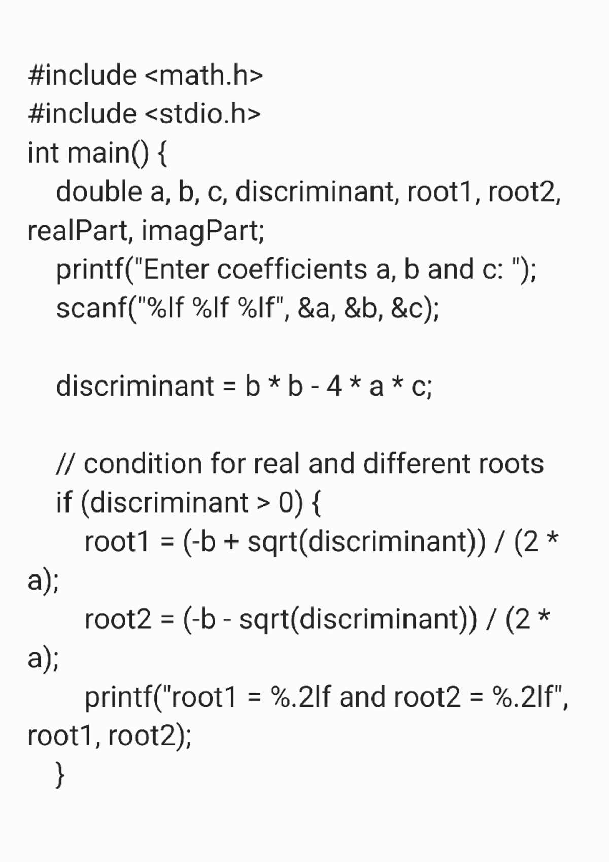Quadratic Eqn Practical Computer Application Int Main Double A B C Discriminant