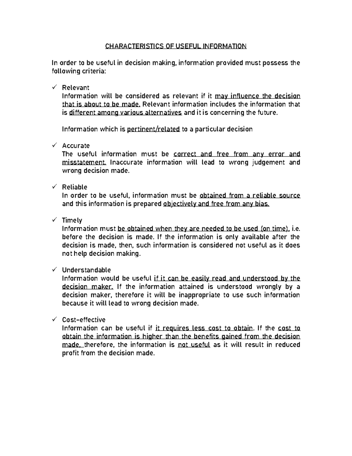 Characteristics Of Useful Information - CHARACTERISTICS OF USEFUL ...
