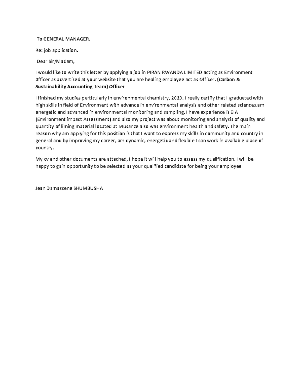 Csaofficer - To GENERAL MANAGER. Re: job application. Dear Sir/Madam, I ...