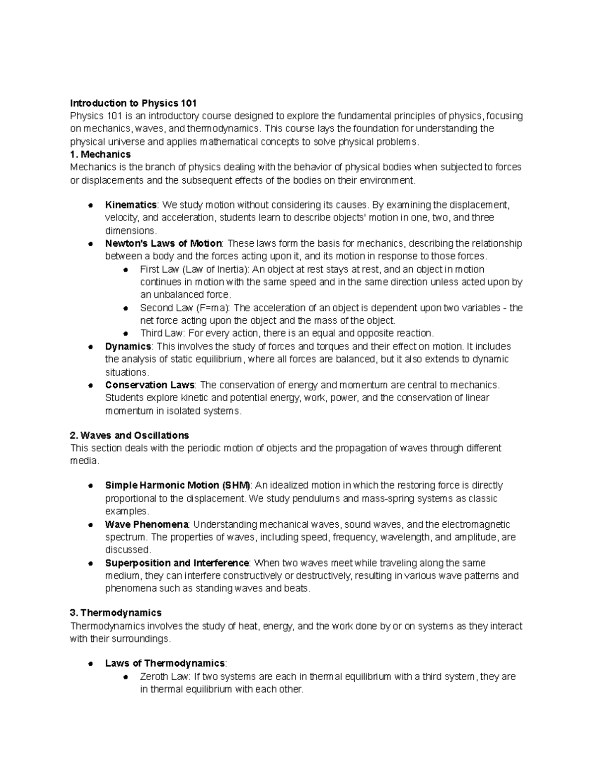 First class introduction - Introduction to Physics 101 Physics 101 is ...