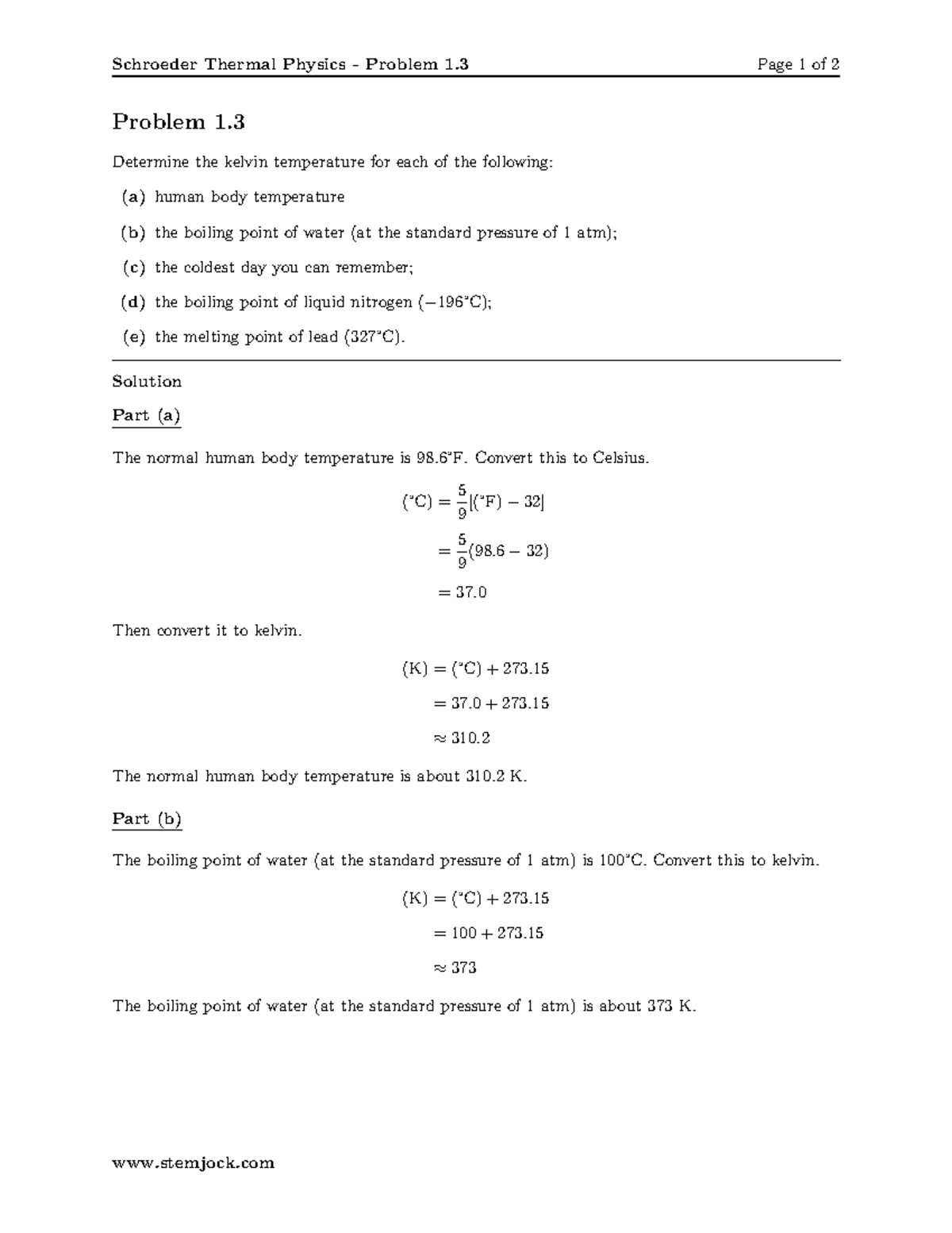 Schroeder TPCh 1p3 - ASSIGNMENT - Schroeder Thermal Physics - Problem 1 Page 1 of 2 Problem 1 ...