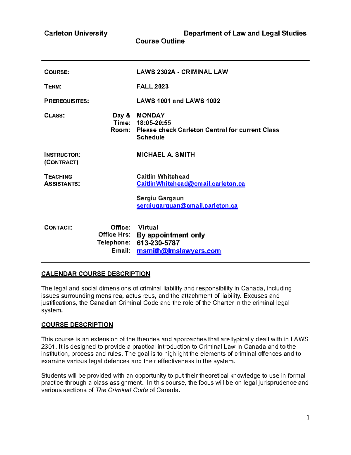 LAWS 2302A Course Outline - Carleton University Department of Law and ...