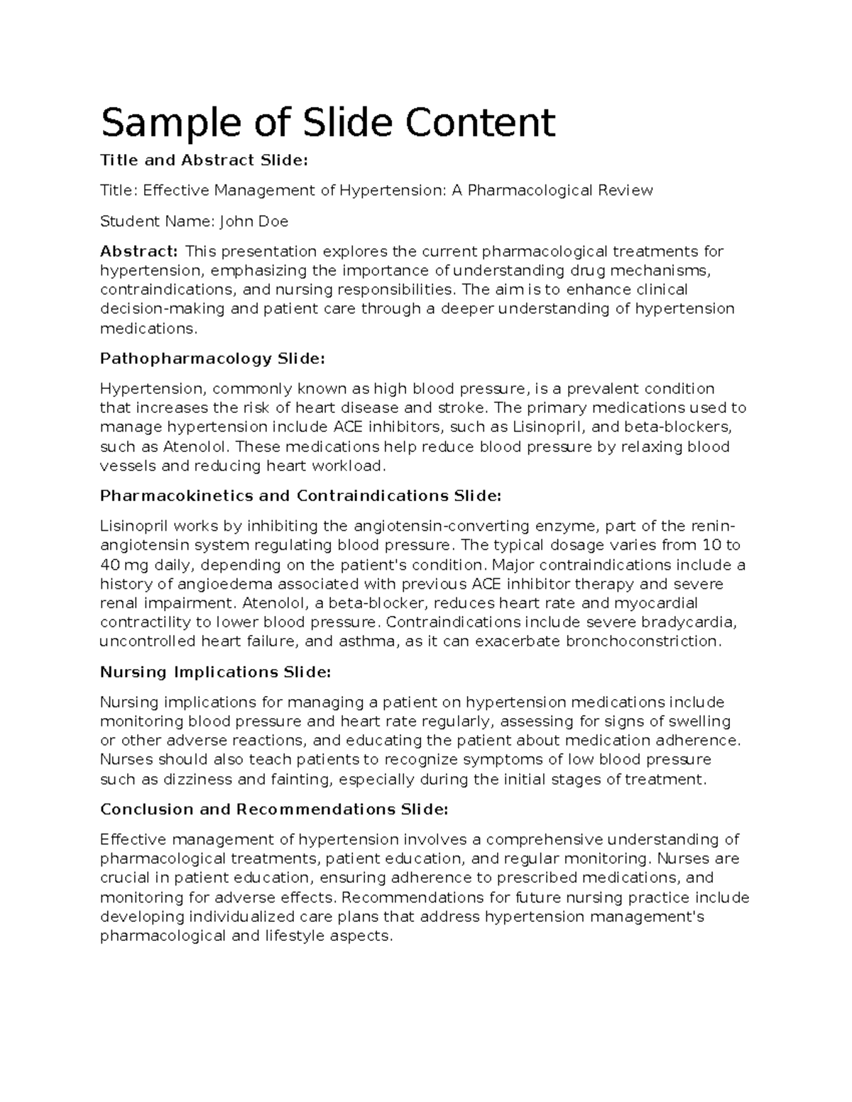 Sample of Slide Content - Sample of Slide Content Title and Abstract ...