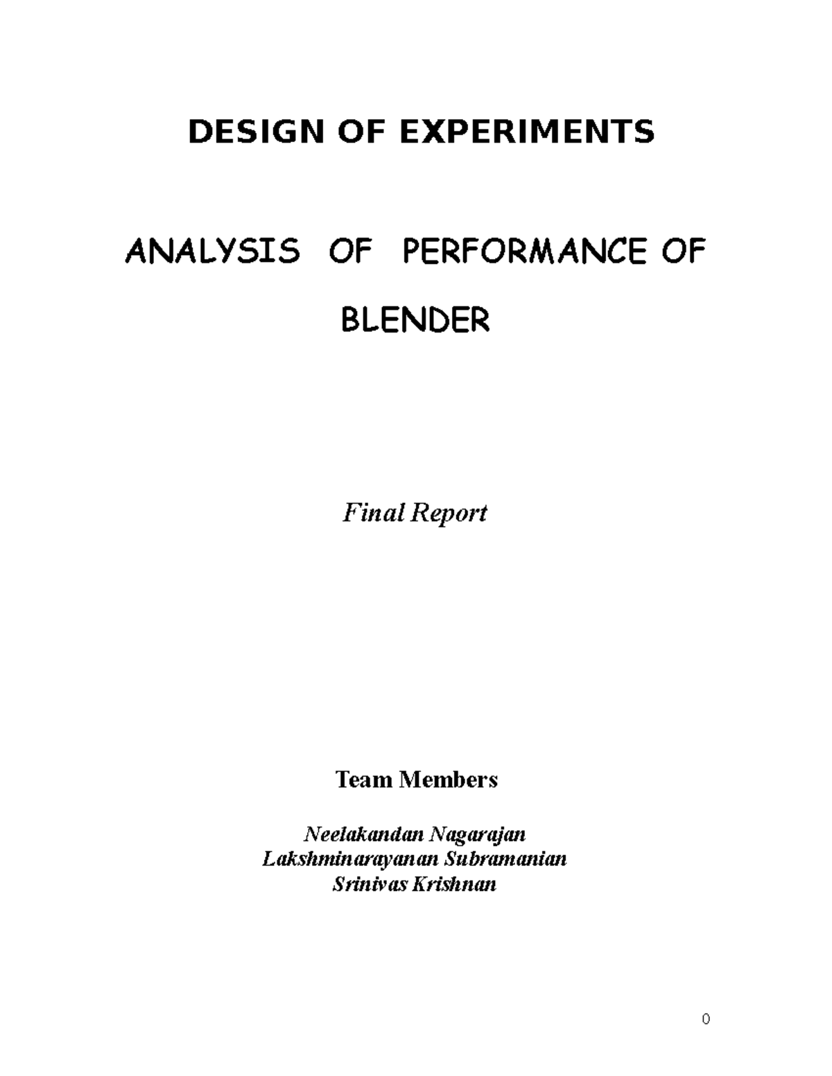 Blender performance-1 - DESIGN OF EXPERIMENTS ANALYSIS OF PERFORMANCE ...