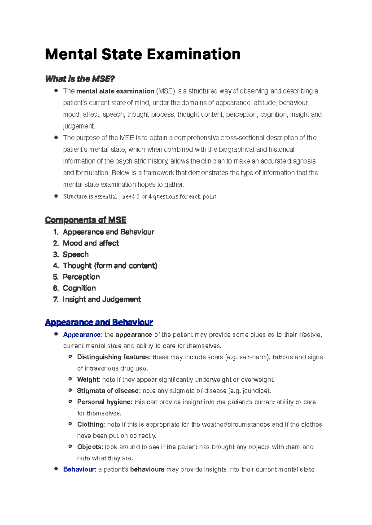 Mental State Examination - M e n t a l S t a te E xa m i n a t i o n ...