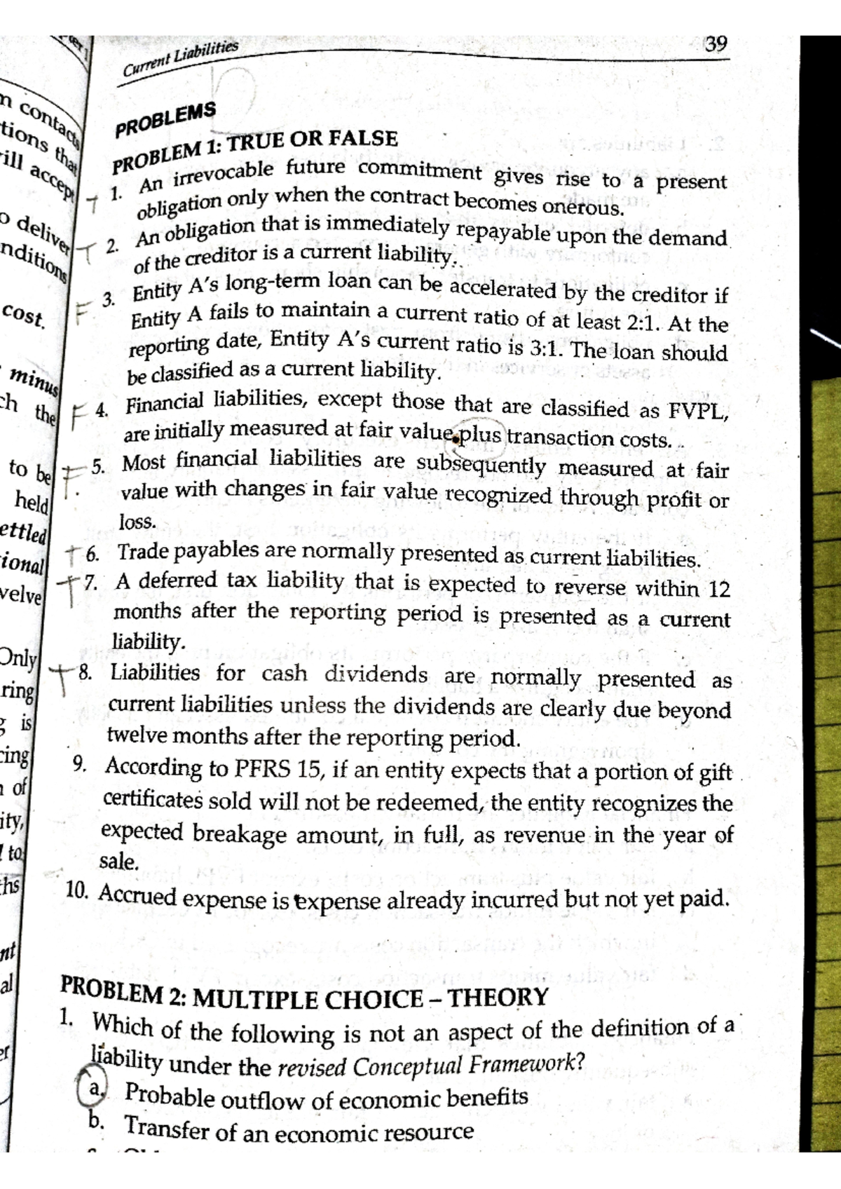 IA Chapter 1 T OR F - 39 PROBLEMS TRUE OR FALSE 1. An future commitment ...