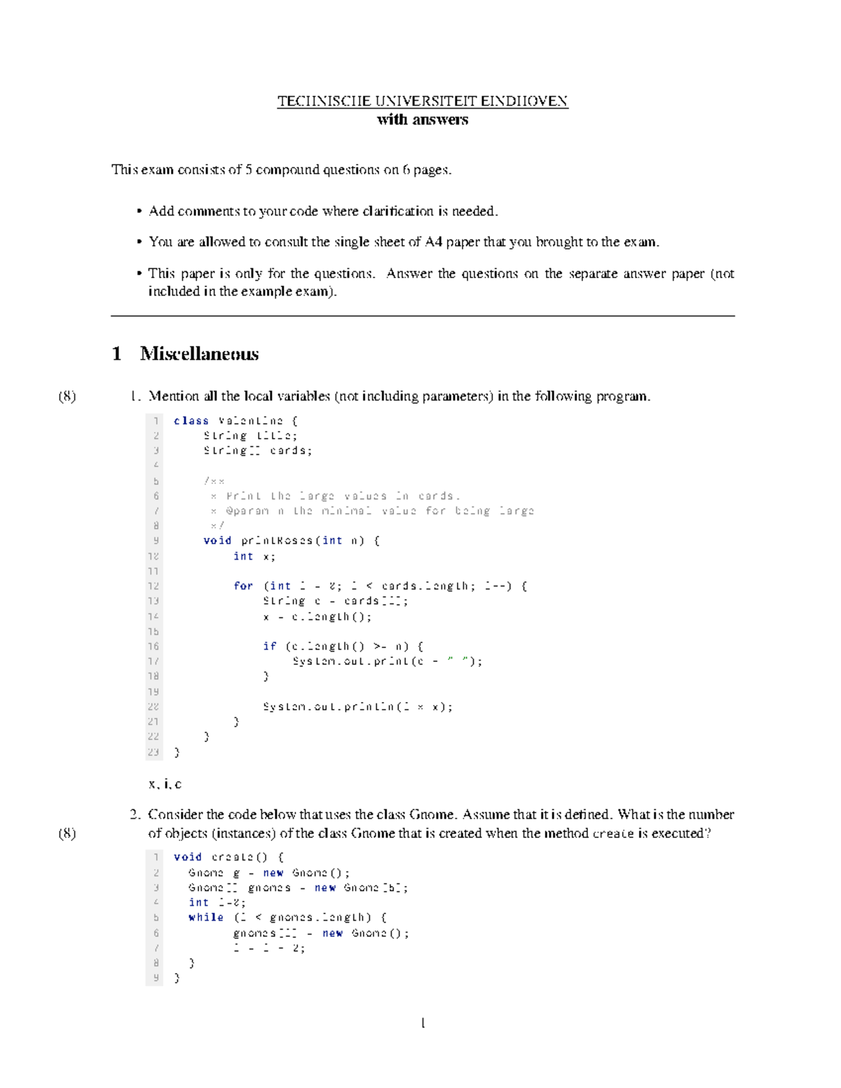 2ip90-example-exam- Answers - TECHNISCHE UNIVERSITEIT EINDHOVEN with ...