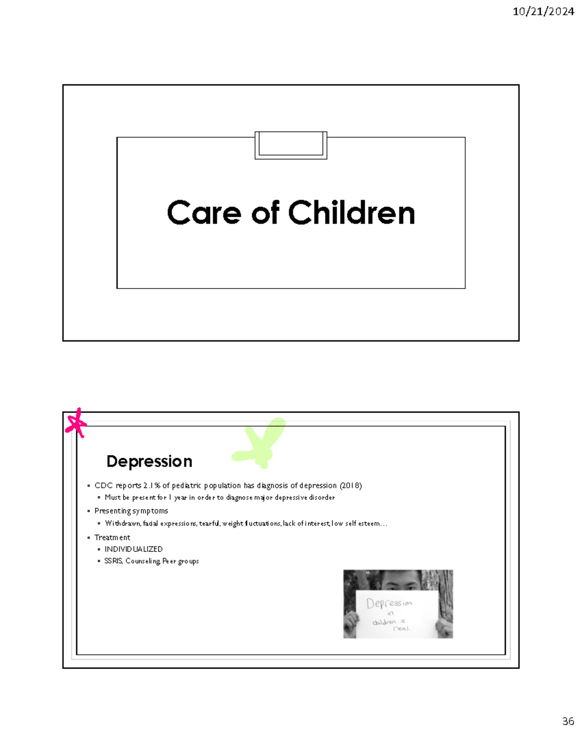 Handouts GDAnd Care Of Children 24 - Care of Children Depression CDC ...