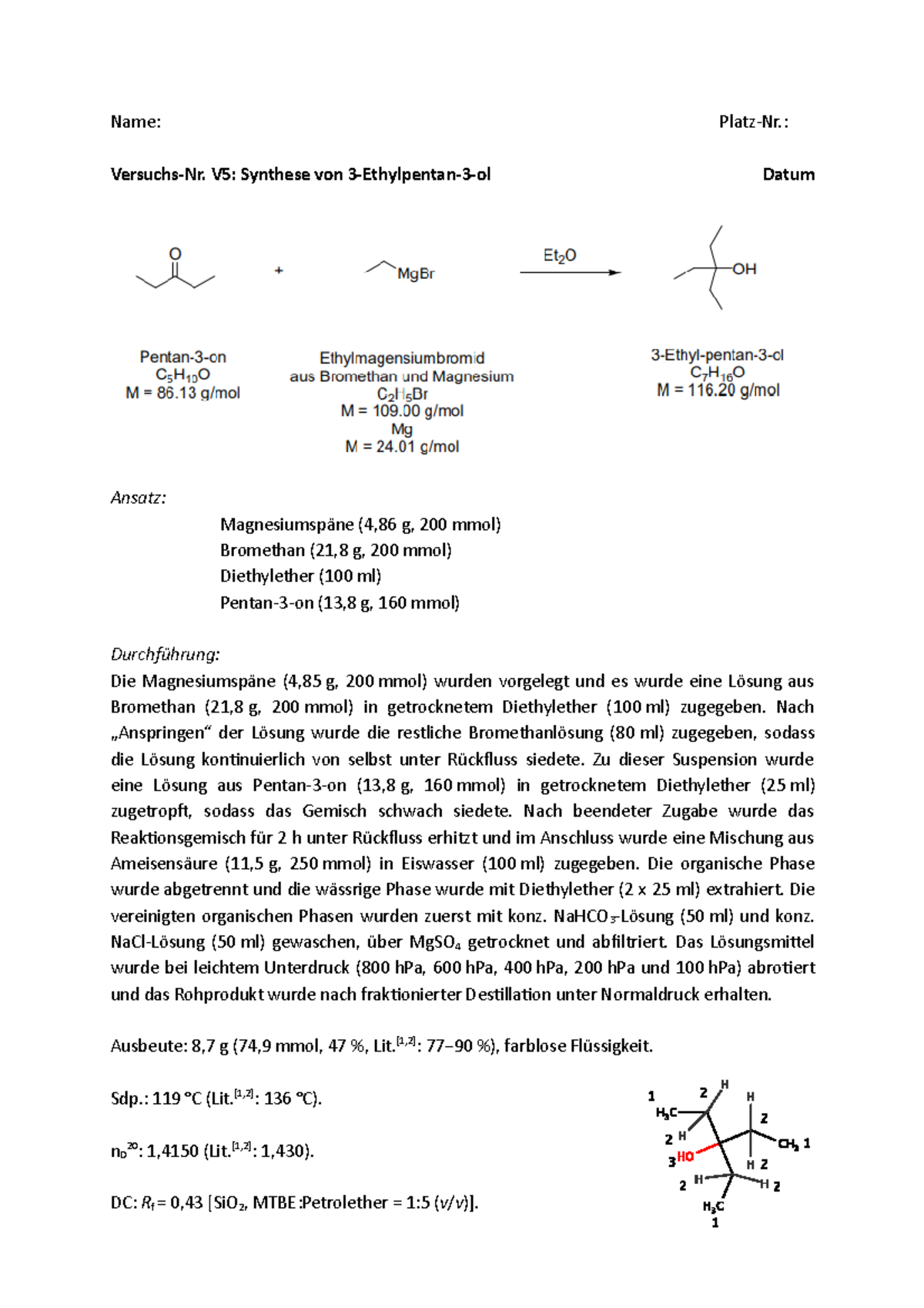 Versuchsprotokoll zum Versuch V5 - Name: Platz-Nr.: Versuchs-Nr. V5 ...