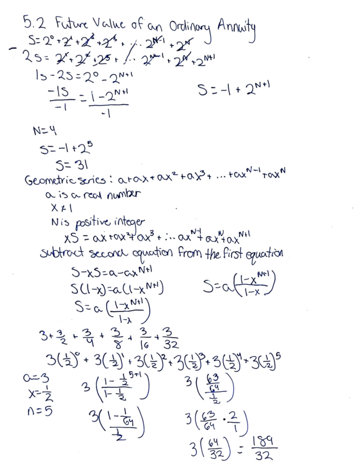 5.2 and 5.3 [Math 171] - 5 Future Value of an Ordinary Annuity 5= 2² ...