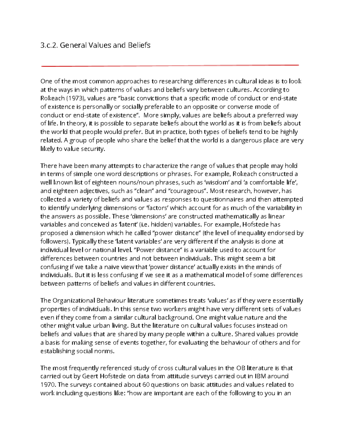 3.c.2 General Values and Beliefs - 3.c. General Values and Beliefs One ...