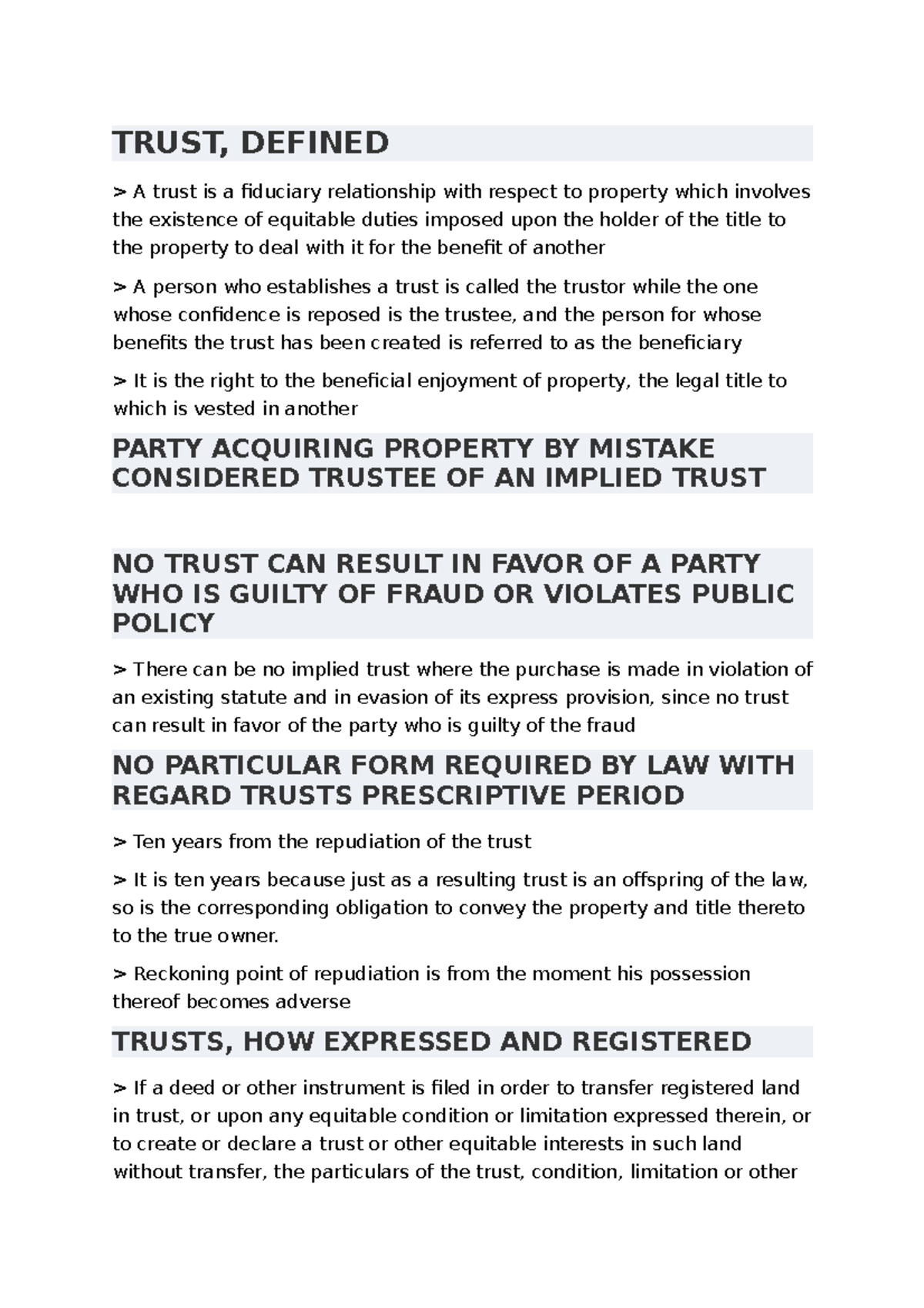 Trust - School assignment - TRUST, DEFINED A trust is a fiduciary ...