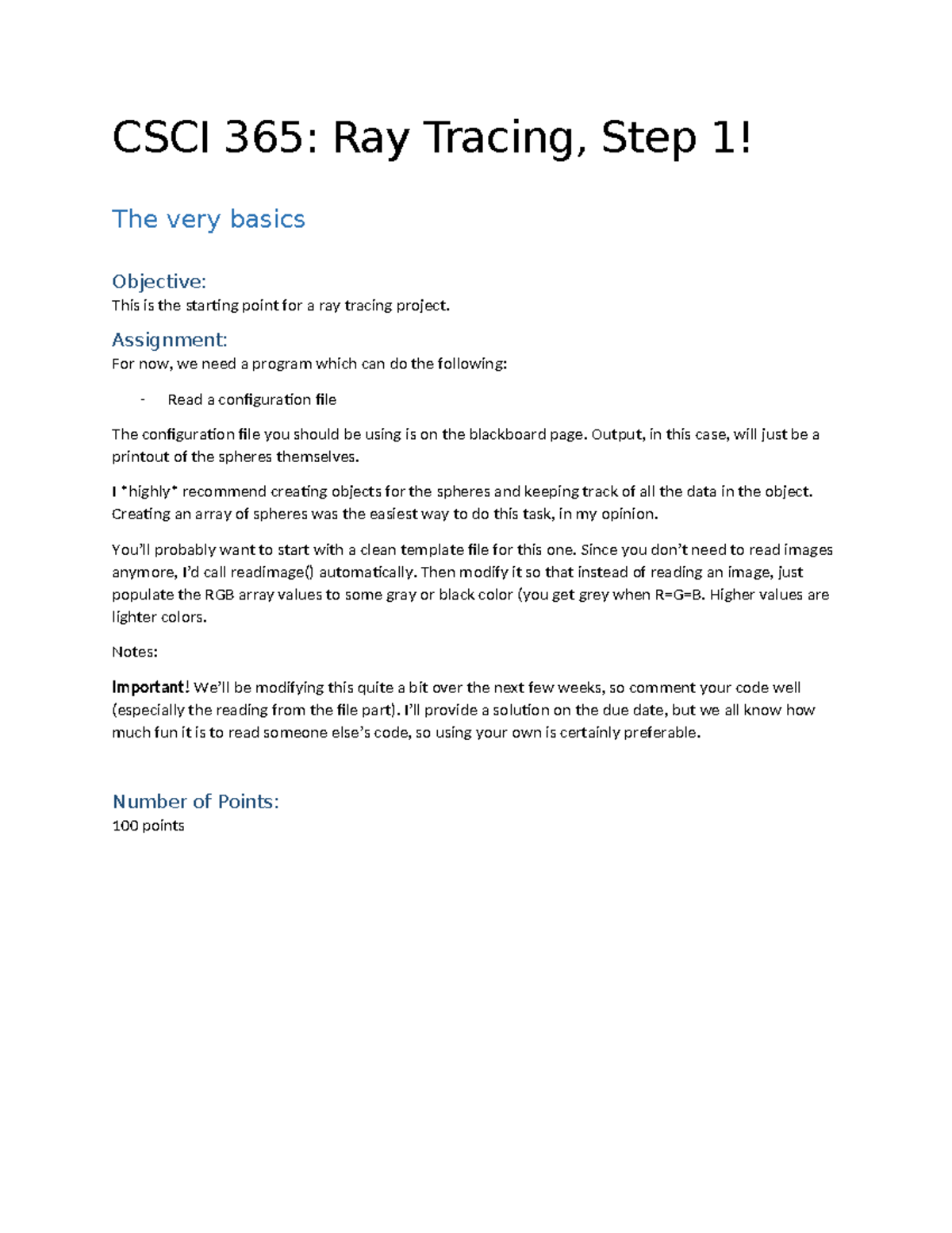 CSCI 365-Homework 04 - stuff - CSCI 365: Ray Tracing, Step 1! The very basics Objective: This is ...