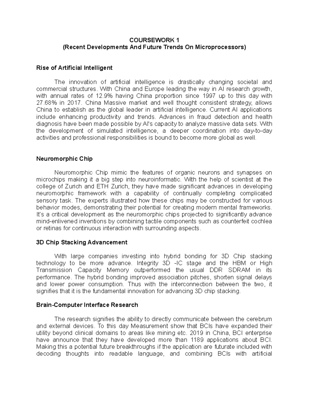 Coursework 1 - COURSEWORK 1 (Recent Developments And Future Trends On ...