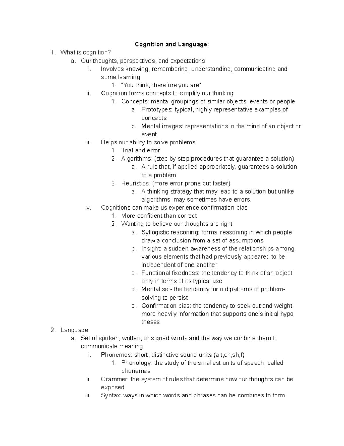Psychology Midterm Open Notes - Cognition and Language: What is ...