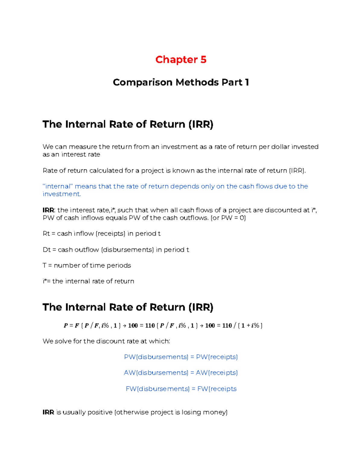 Chapter 5 Comparison Methods Part 1 - “internal” means that the rate of ...