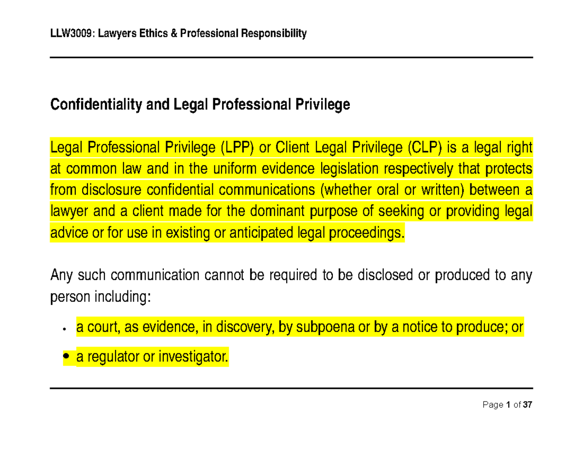 Confidentiality and Legal Professional Privilege - Confidentiality and ...