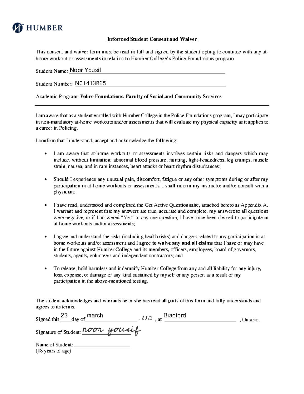 Police foundations waiver updated - Informed Student Consent and Waiver ...