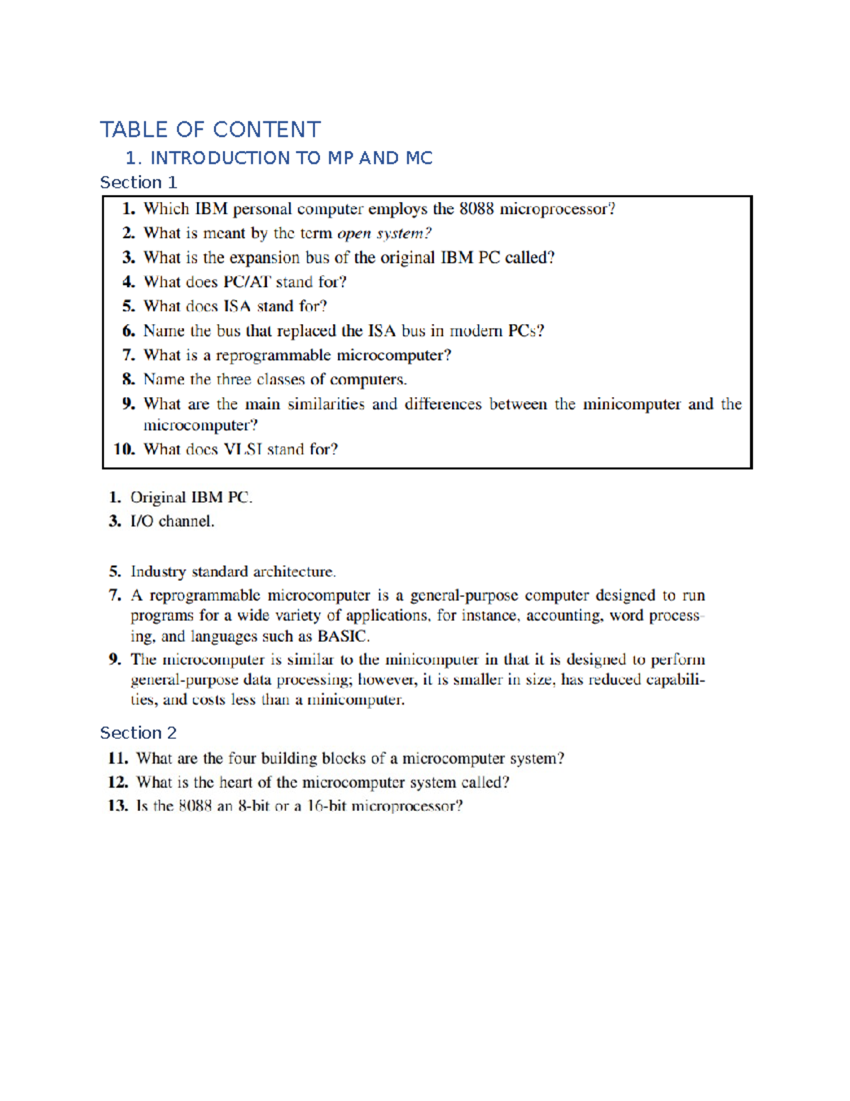 8086 - ques - answer - good ? - Tin học - TABLE OF CONTENT INTRODUCTION ...