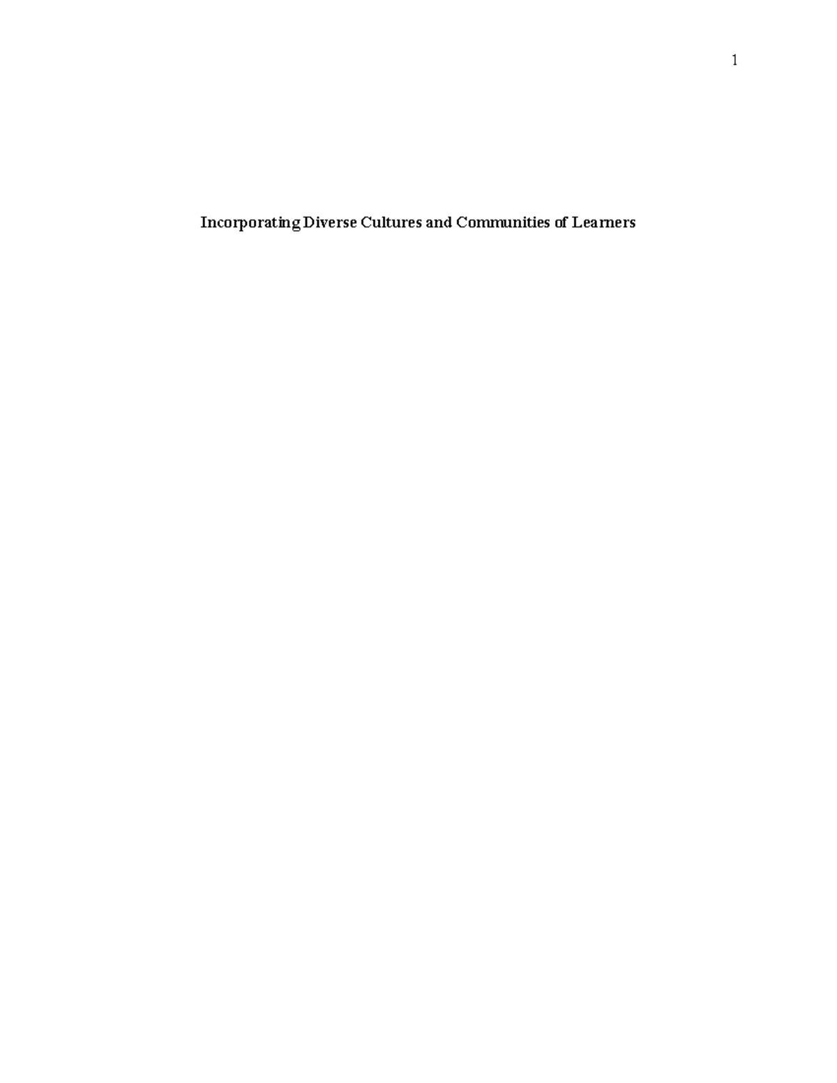Incorporating DIverse Cultures - Task 1 - Incorporating Diverse ...