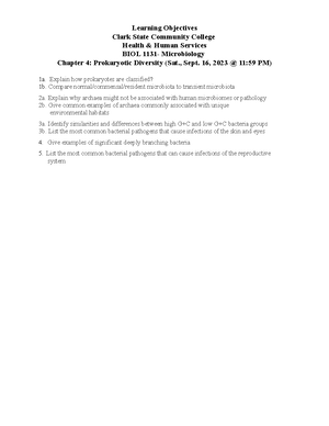 Chapter 1 Learning Objectives - Learning Objectives Clark State ...