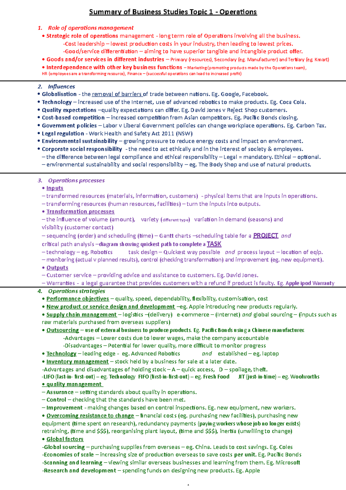 Business Studies Summary all four topics 1 - Summary of Business ...