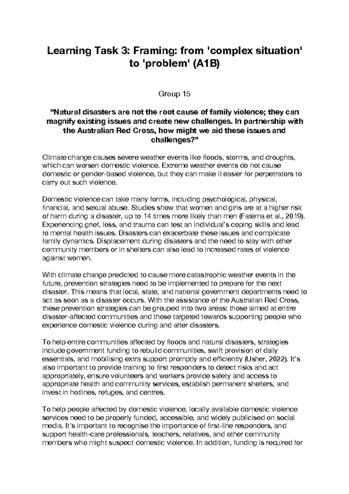 Learning Task 3 - In partnership with the Australian Red Cross, how ...