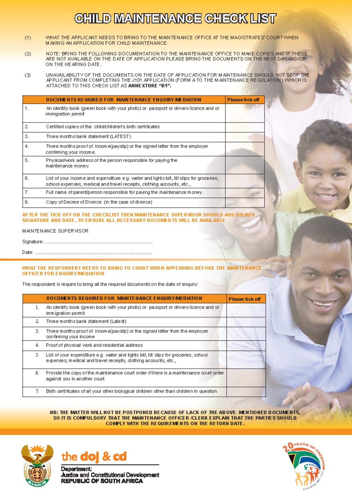Mnt-checklist - Law - CHILD MAINTENANCE CHECK LIST (1) WHAT THE ...