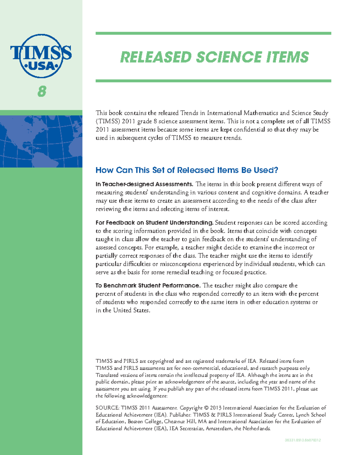 Timss 2011 g8 science - questiona - 8 RELEASED SCIENCE ITEMS This book ...