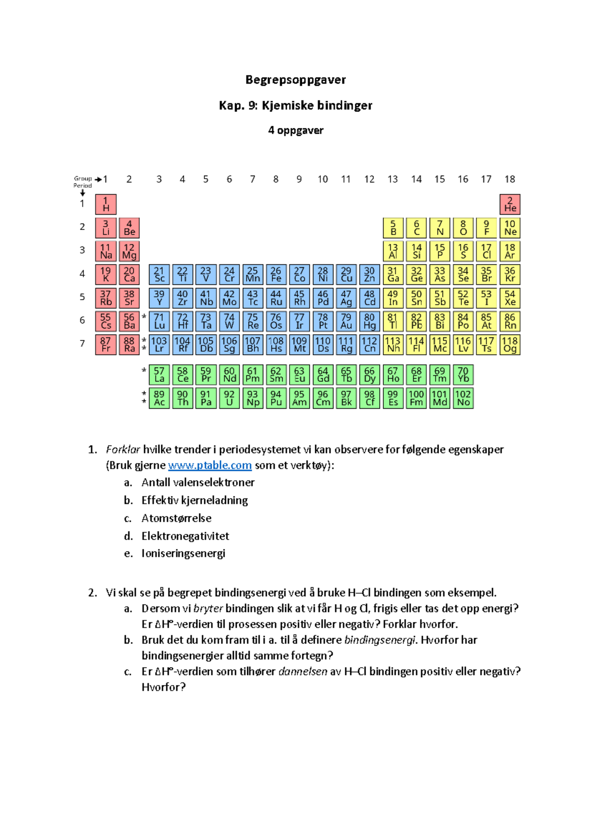 Begrepsoppgaver Kap 9 - kjemi oppgaver - Begrepsoppgaver Kap. 9 ...